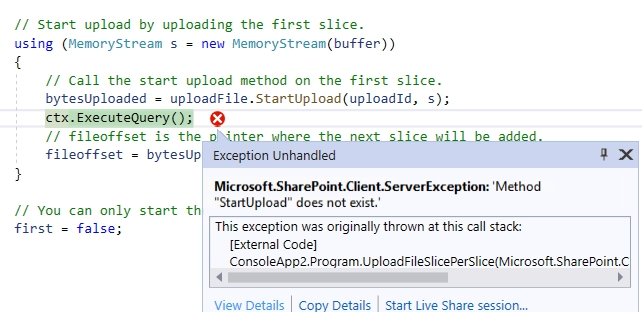 Method “StartUpload” does not exist · Issue #5865 · SharePoint/sp-dev-docs · GitHub