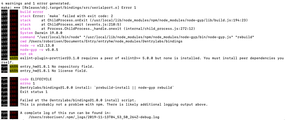 하드웨어를 빌드하고 싶은데 에러가 계속 나오네요.. · Issue #262 · entrylabs/entry-hw · GitHub
