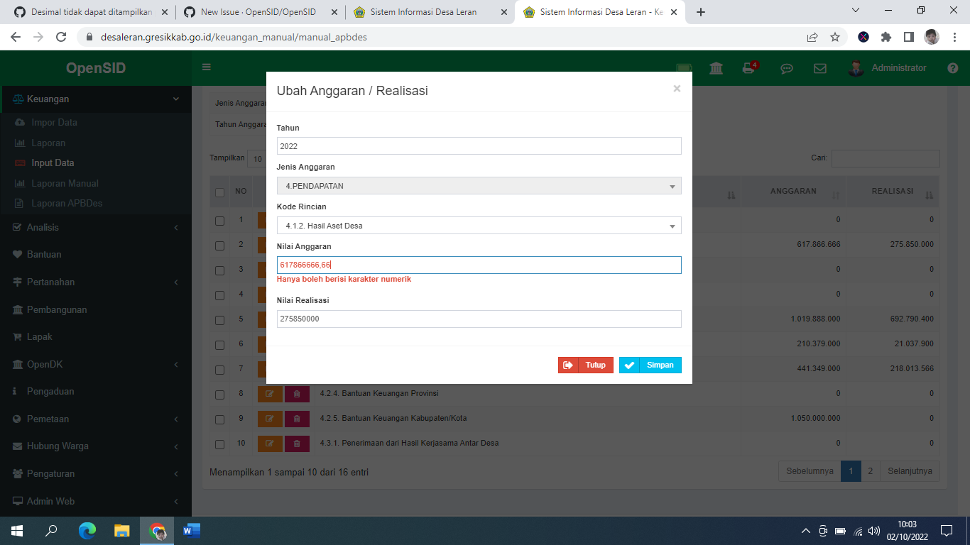 Bug/error: [PREMIUM] Desimal dua digit tidak dapat ditampilkan pada Transparansi APBDesa · Issue ...