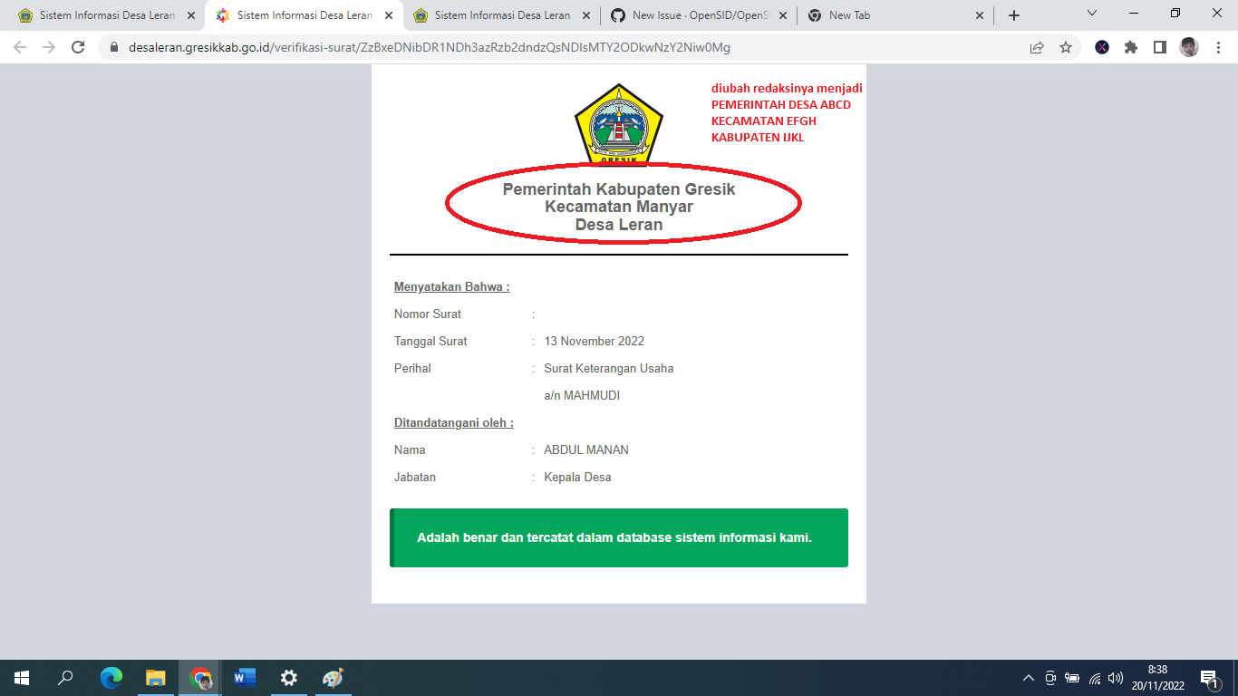 Penyesuaian Ubah Pernyataan Adalah benar dan tercatat dalam database sistem informasi kami ...