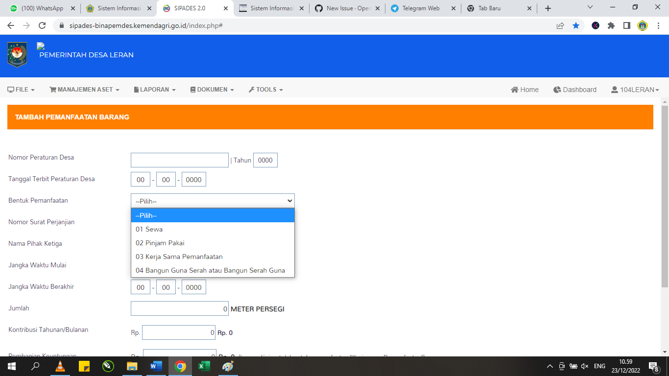 Bug/error: Sesuaikan Asal Tanah Kas Desa di Buku Tanah Kas Desa, Redaksi Peruntukan diubah ...