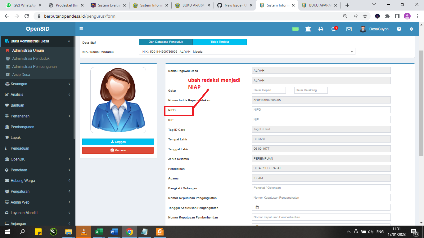 Bug/error: Ubah Redaksi NIPD menjadi NIAP menyesuaikan Permendagri 47 ...