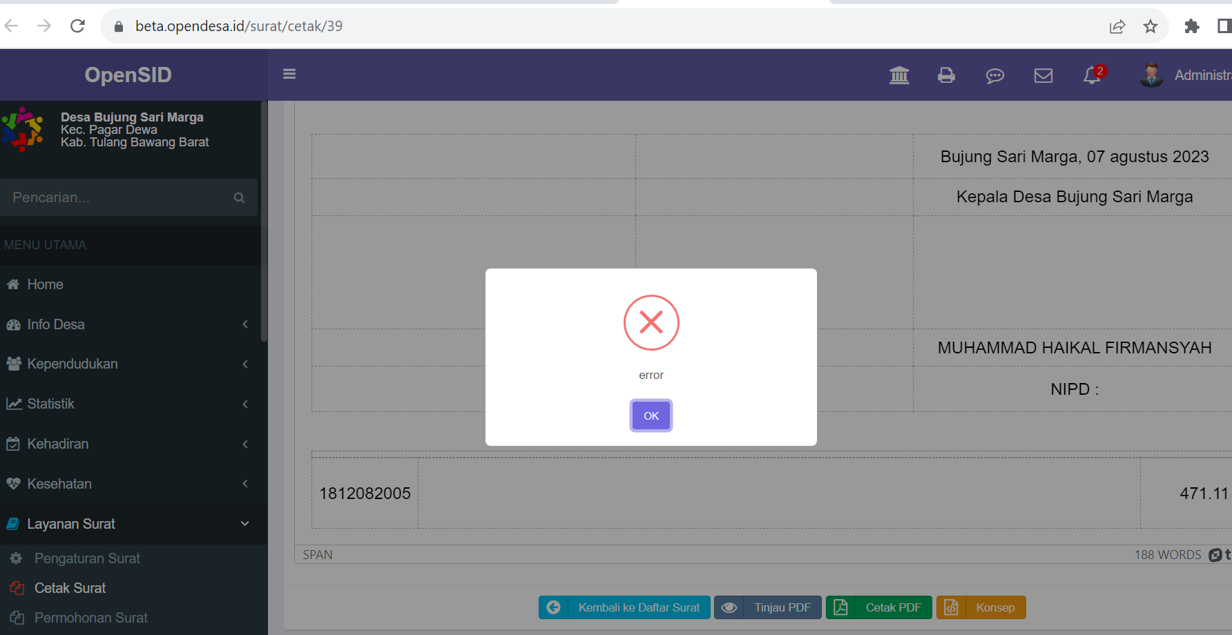Bug/error: Konsep surat mengalami eror ketika cetak pdf · Issue #7000 · OpenSID/OpenSID · GitHub