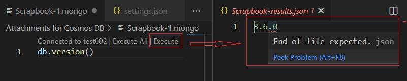 There is an error "End of file expected" after clicking the "Execute ...