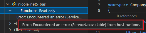 There is an error under the "Functions" node after creating a Linux .NET function app · Issue ...