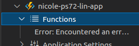 An error "ServiceUnavailable" shows under "Functions" node of one Linux PowerShell 7.2 Function ...