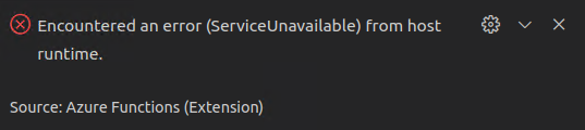 An error "ServiceUnavailable" shows under "Functions" node of one Linux ...