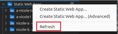 There is no response after clicking "Refresh" from context menu of the "Static Web Apps" node ...
