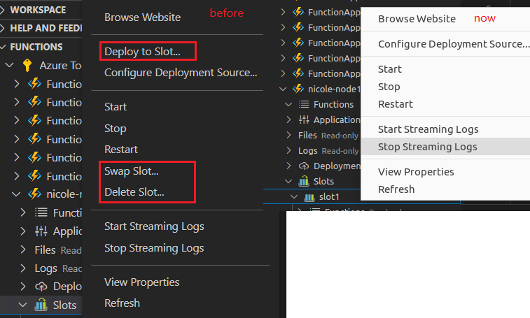 Commands miss from the slot context menu · Issue #3134 · microsoft/vscode-azurefunctions · GitHub