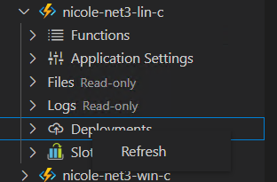 There are two extra actions in "Deployments" context menu after installing App Service extension ...