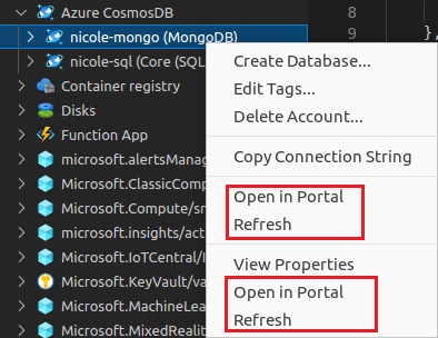 There are duplicate actions in the Subscription context menu after installing Database extension ...