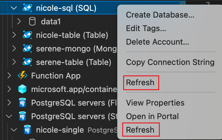 There is an extra "Refresh" action in the SQL server context menu · Issue #2016 · microsoft ...