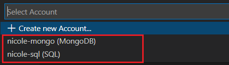 The MongoDB servers and Table servers display in the resource list when importing a document ...