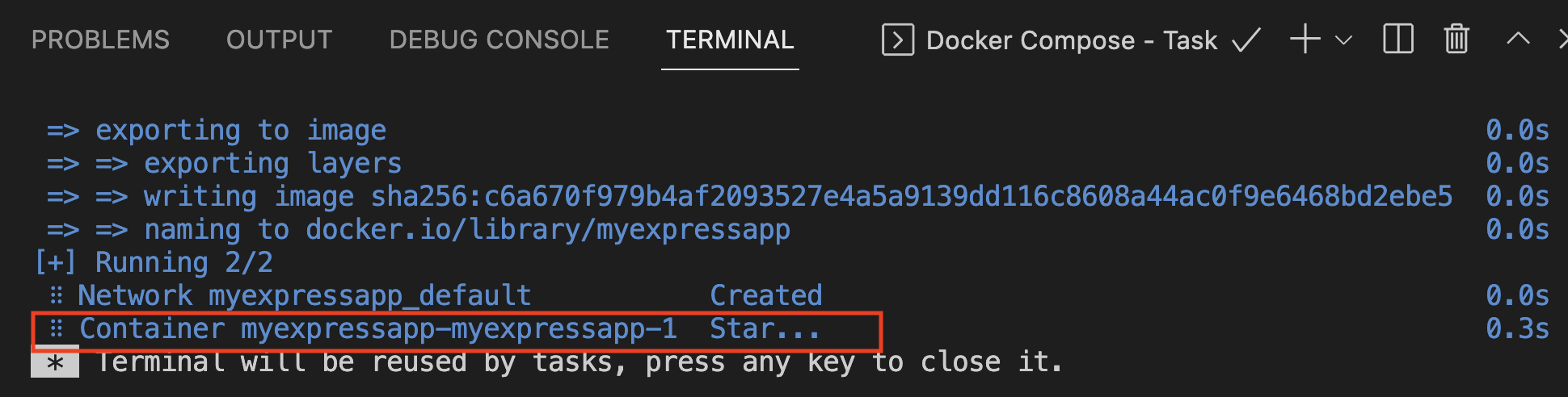 The log shows imcompletely in the Terminal window after executing "Compose Up/Stop/Start/Restart ...