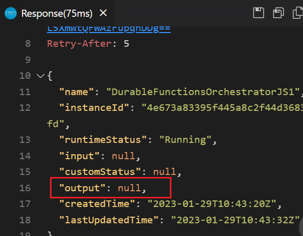 The Output Value Is Null After Doing A Get Request On The Url Of The Statusquerygeturi