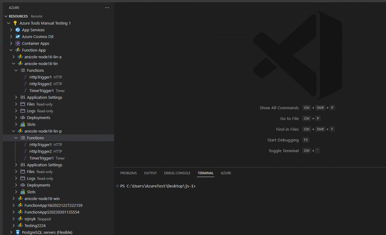 The "Deleting" label shows next to the HttpTrigger1 for the function app1 when deleting ...