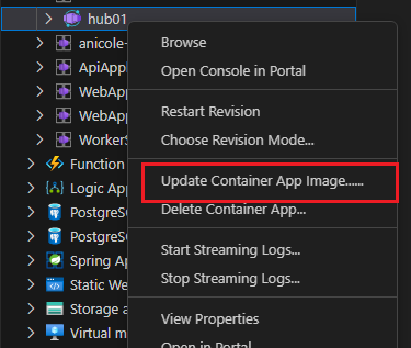 There is an extra "..." for the action "Update Container App Image......" in the context menu ...
