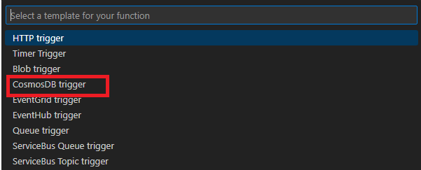 The Cosmosdb Trigger Template Shows In The Templates List When Creating A Python V2 Project