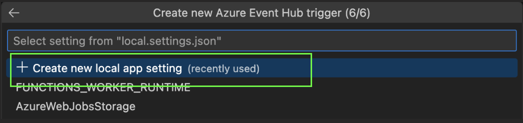 No Step Create New Local App Setting When Creating A Python V2 Project With Azure Event Hub
