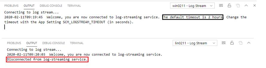 Disconnected from log-streaming service directly after starting ...