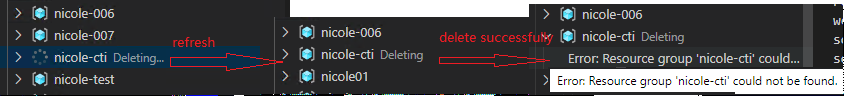 An error “Resource group could not be found” occurs for the resource group after deleting it ...