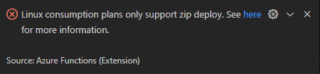 Fail to execute the command "Configure Deployment Source..." for the Linux Function App created ...