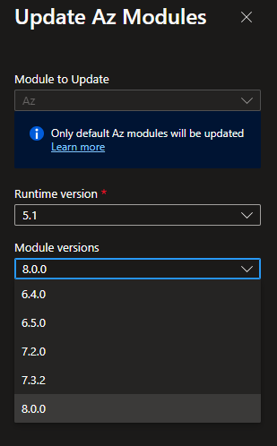 Update Default Az Modules higher than 8.0.0? · Issue #115845 · MicrosoftDocs/azure-docs · GitHub