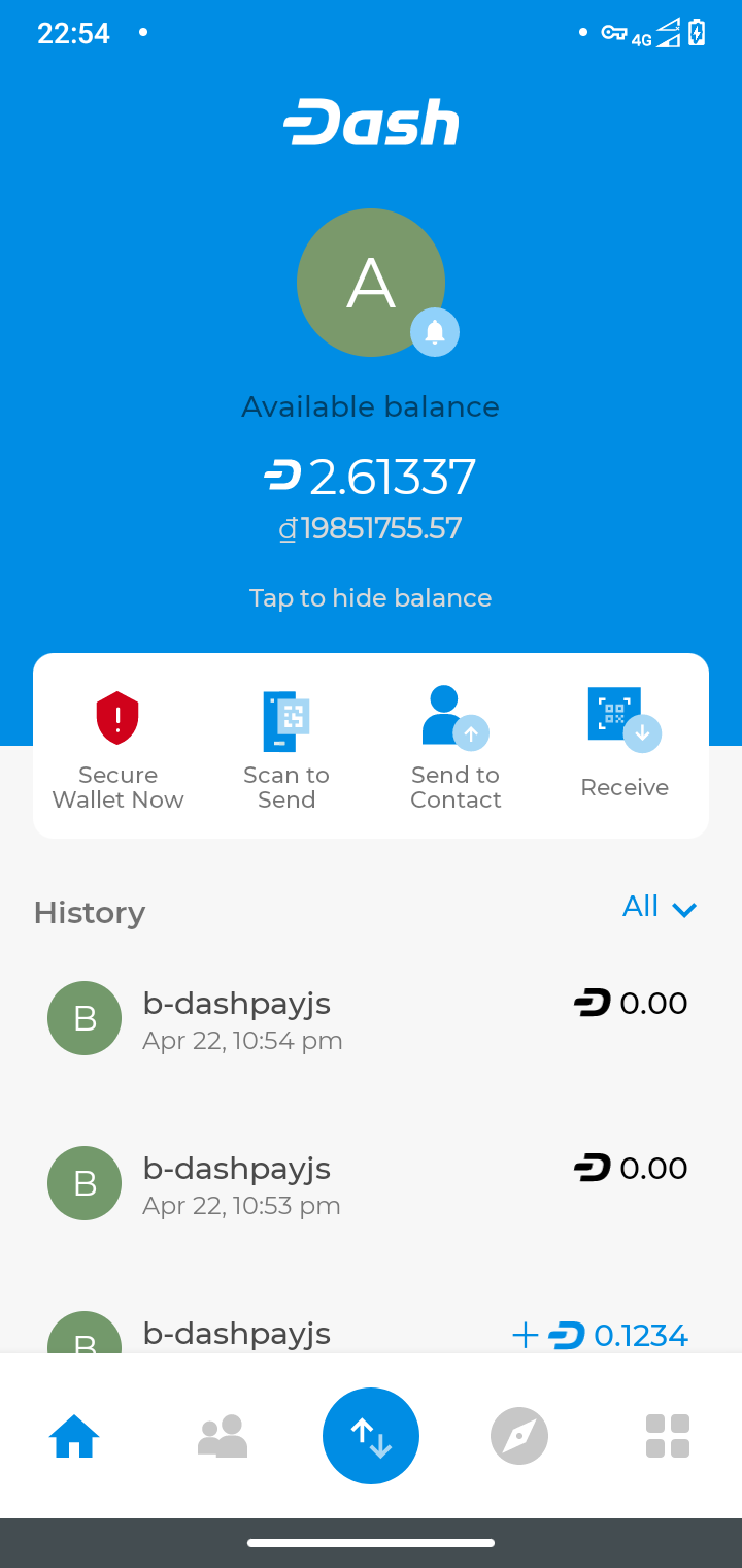 sending funds internally to a dashpay address appears as loss of funds ...