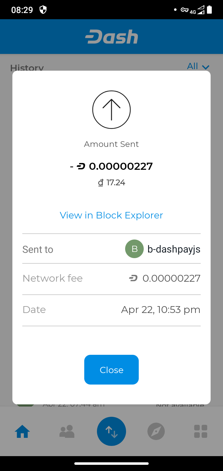 sending funds internally to a dashpay address appears as loss of funds ...