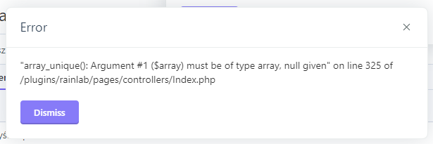Error: Missing extension name / array_unique · Issue #5677 · octobercms/october · GitHub