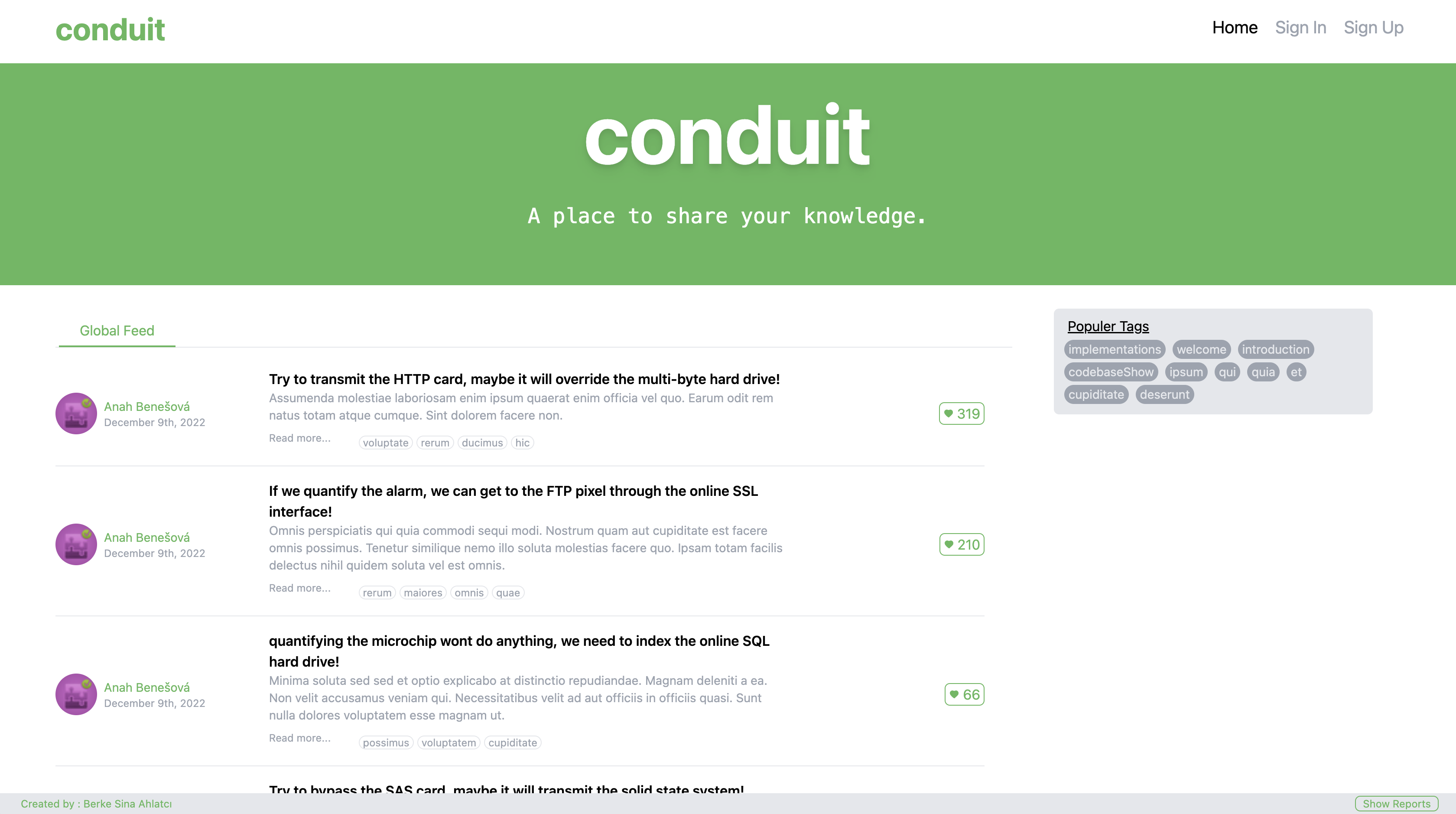 GitHub - berke-a/conduit-frontend: Utilized ReactJS for frontend implementation of conduit.
