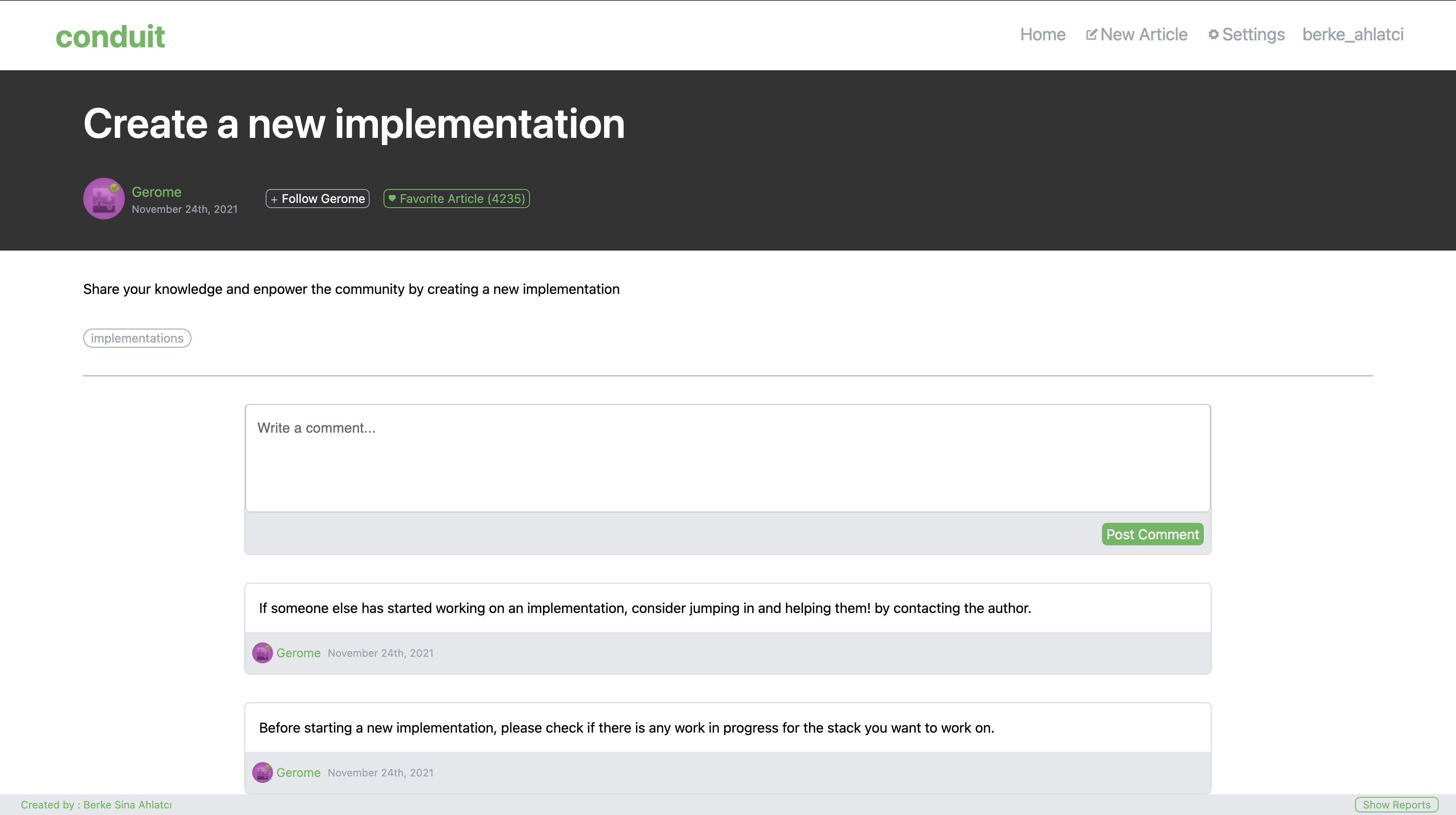 GitHub - berke-a/conduit-frontend: Utilized ReactJS for frontend implementation of conduit.