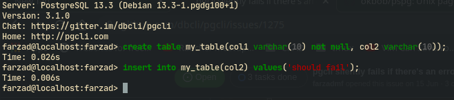 pgcli silently fails if there's an error · Issue #1275 · dbcli/pgcli · GitHub