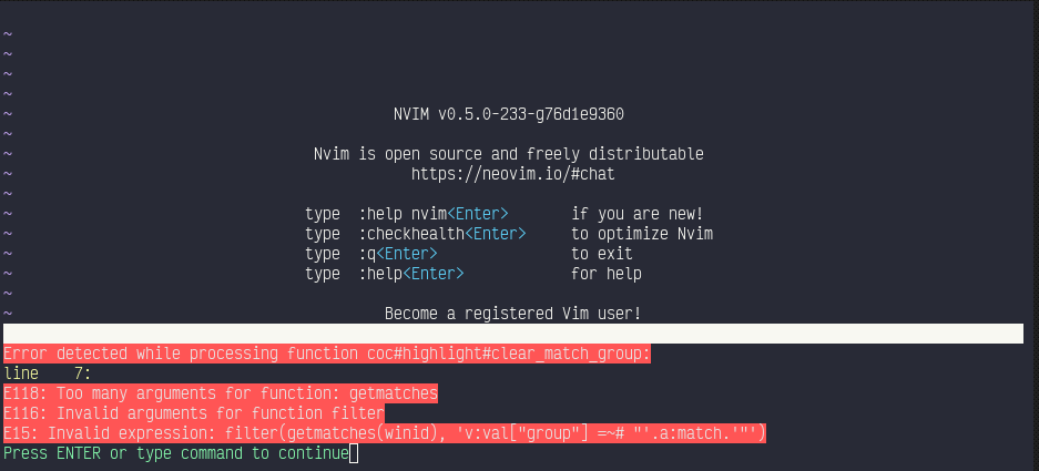 `getmatches` don't accept parameters · Issue #2648 · neoclide/coc.nvim · GitHub