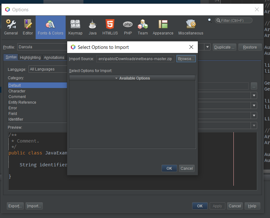 Unable to activate theme, no option available to import · Issue #4 · dracula/netbeans · GitHub