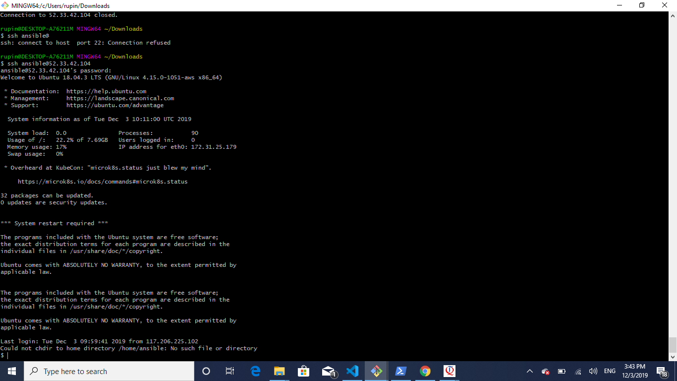 not able to login into machine, getting as permission denied when typed ssh ansible@ip · Issue ...