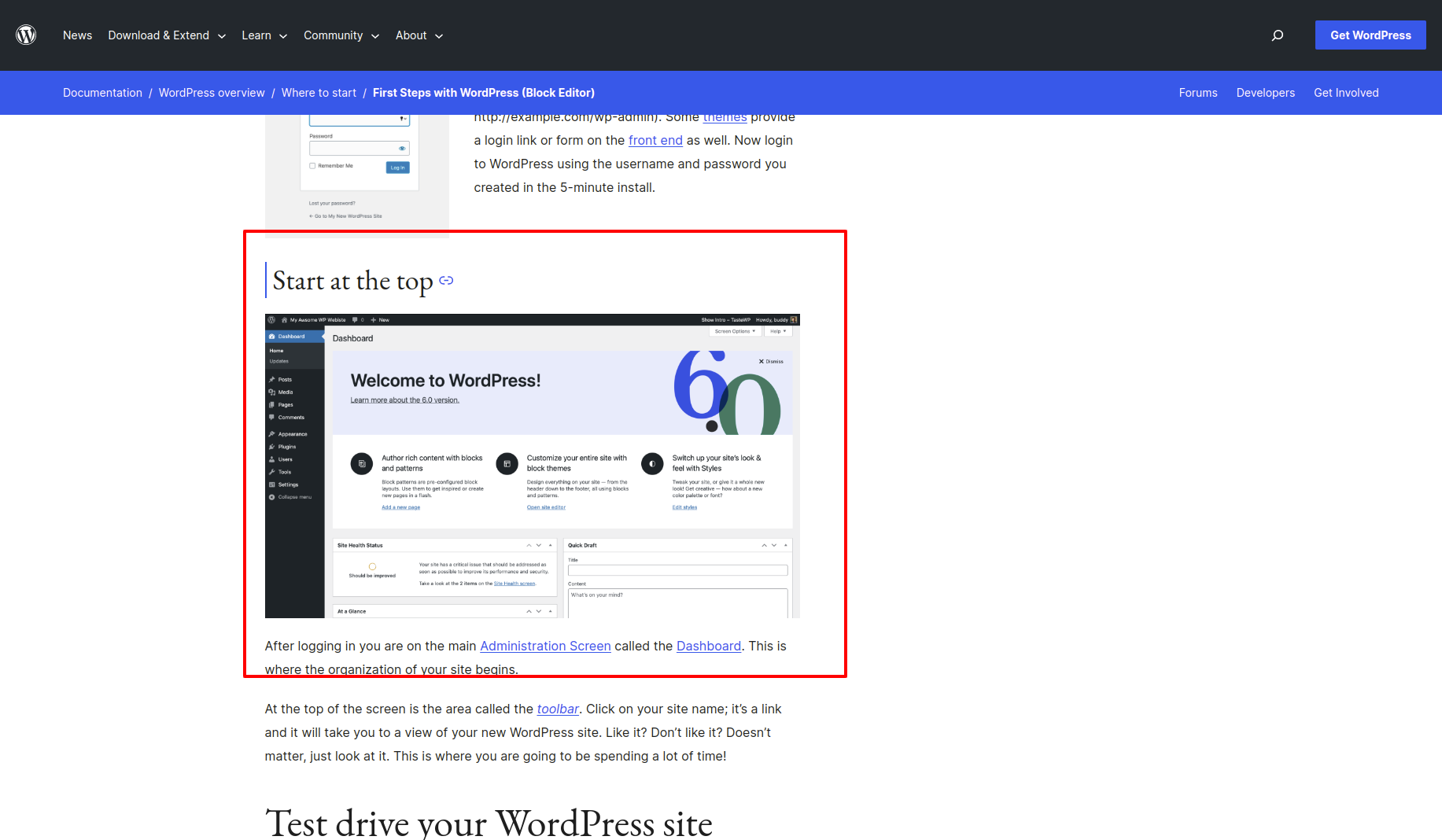 wp-block-heading position is not proper on First Steps with WordPress (Block Editor) Page ...