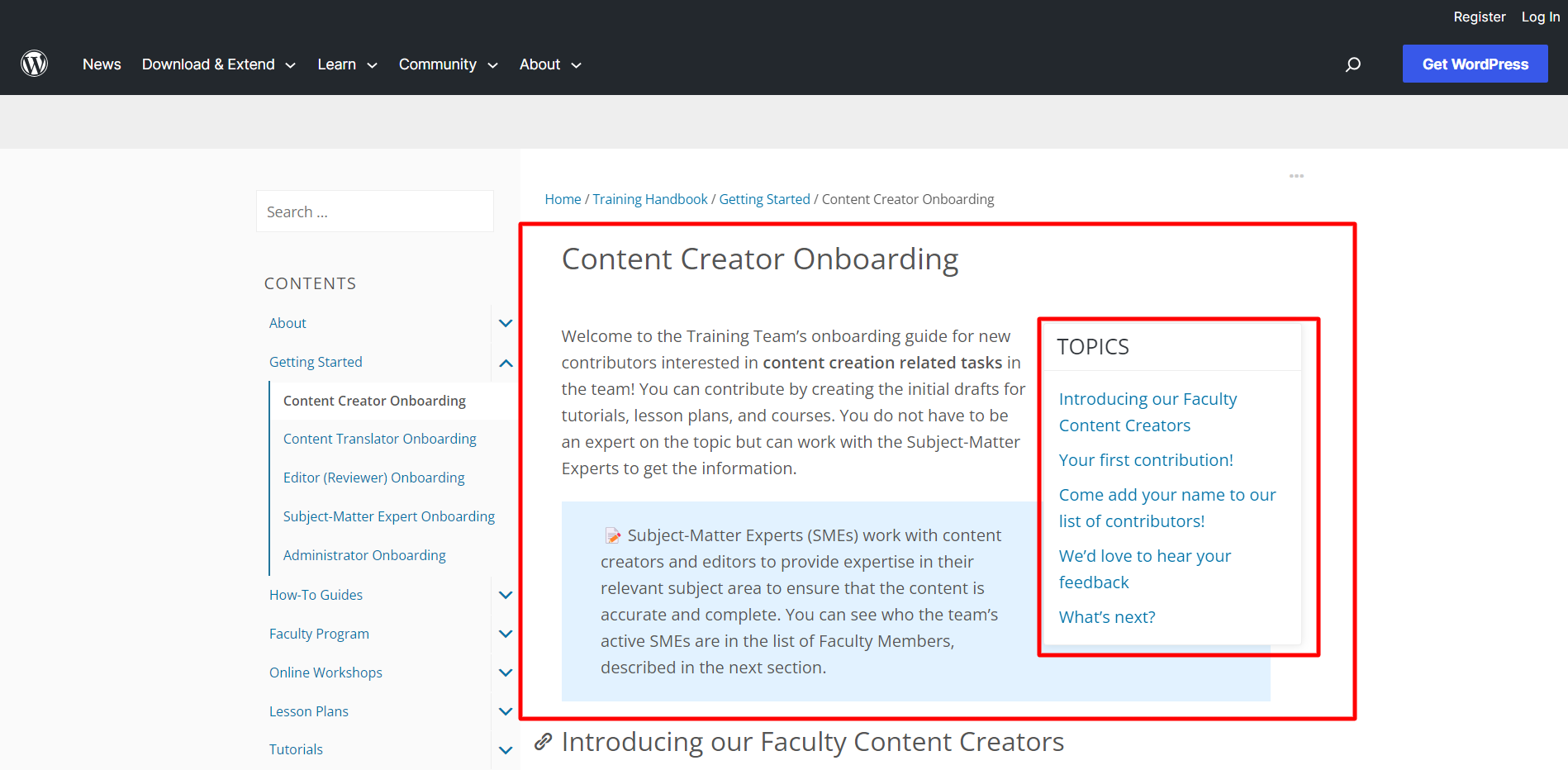 Content Creator Onboarding - page table-of-contents box looks wearied. · Issue #999 · WordPress ...
