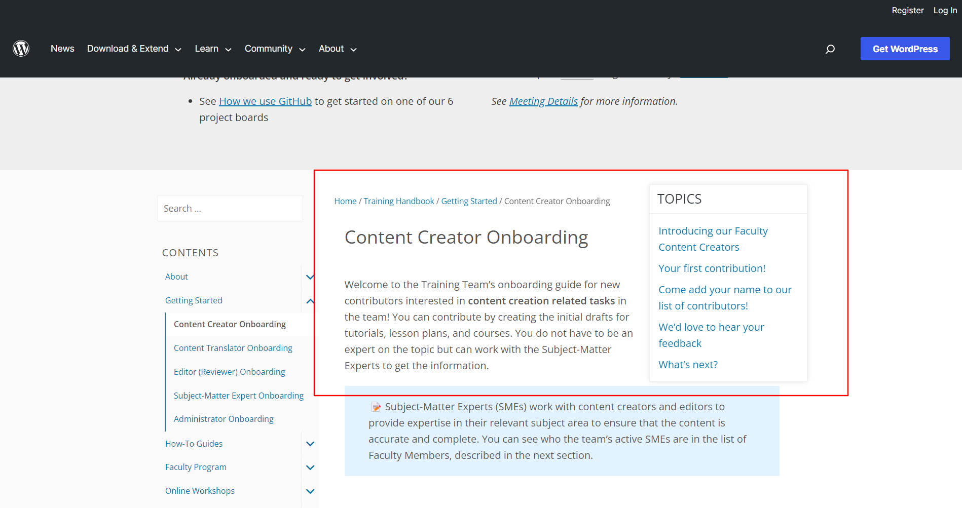 Content Creator Onboarding - page table-of-contents box looks wearied. · Issue #999 · WordPress ...