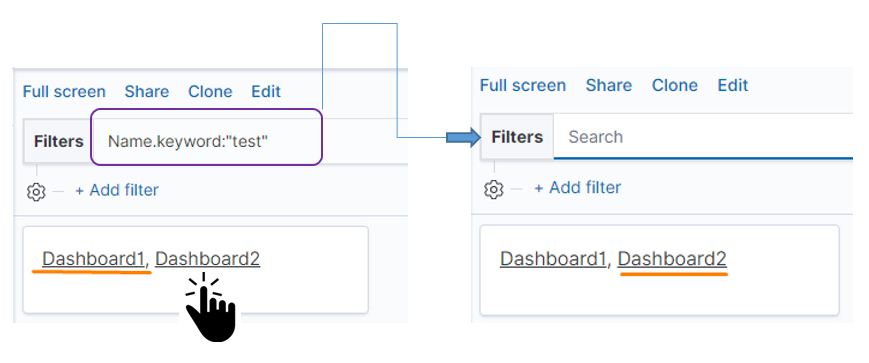 Kibana visualize 'Markdown'. How to transfer the filter to a display case when switching to ...