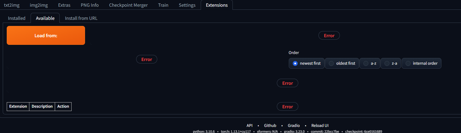 Extensions Load from erros · AUTOMATIC1111 stable-diffusion-webui · Discussion #9213 · GitHub