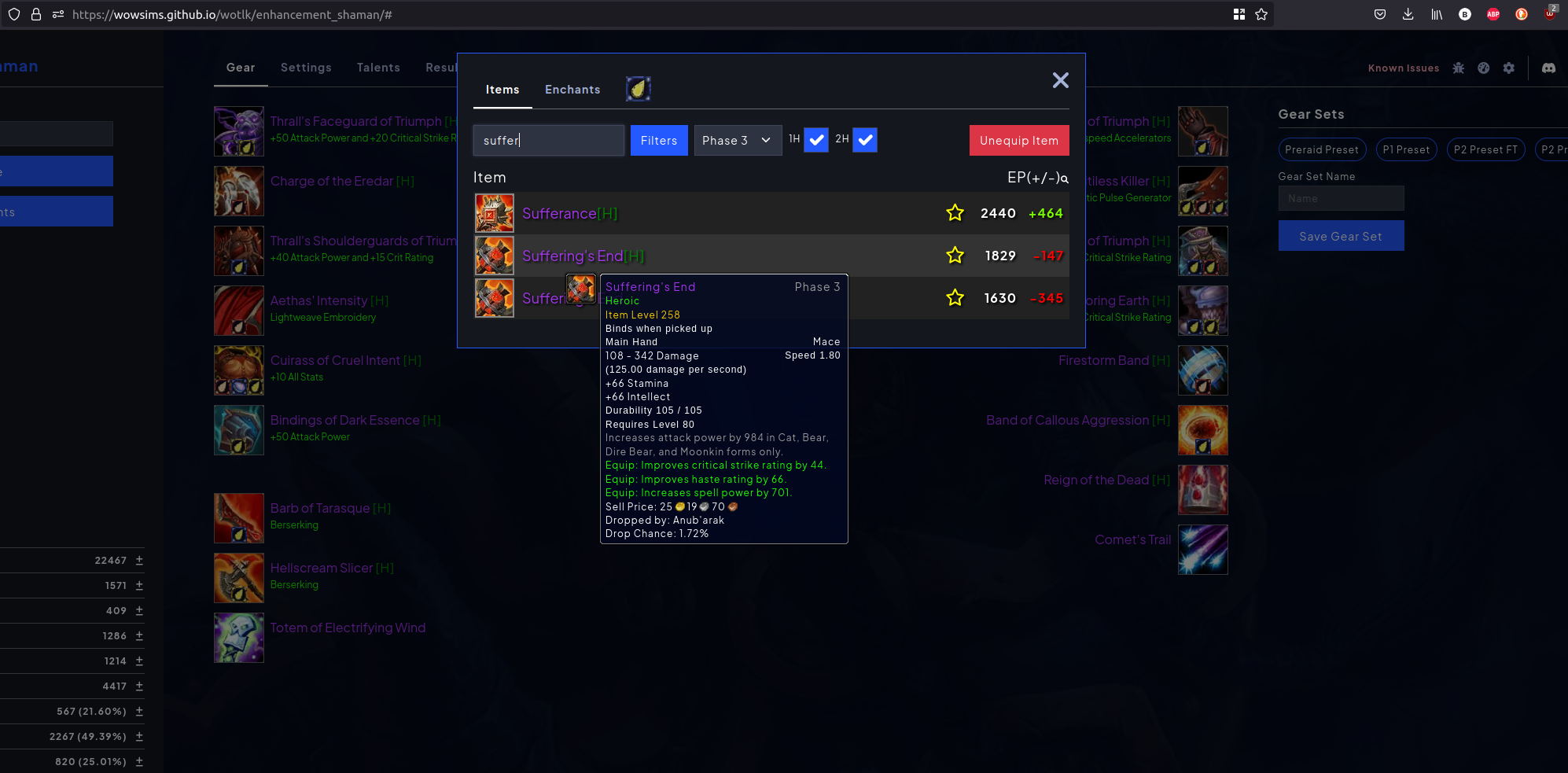 Missing items: Suffering's End, Suffering' · Issue #3335 · wowsims/wotlk · GitHub
