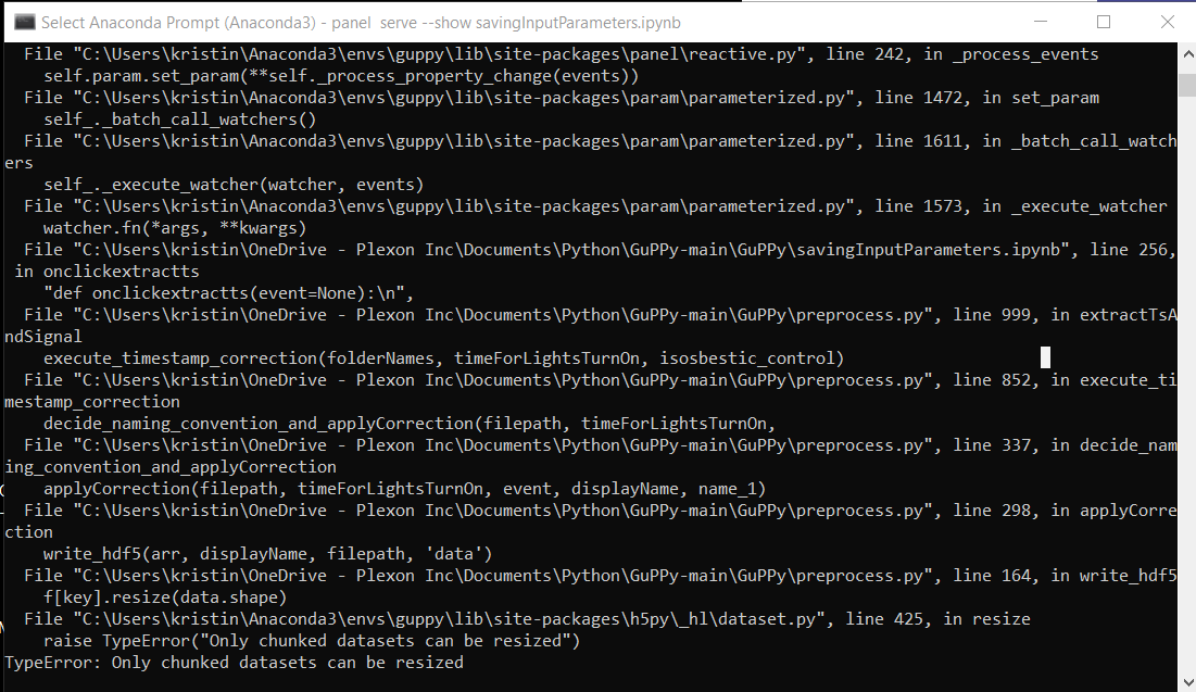 Error: Only chunked datasets can be resized · Issue #8 · LernerLab/GuPPy · GitHub