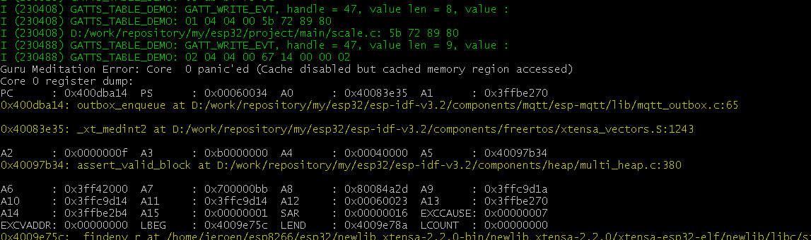 guru meditation error: core 0 panic'ed (cache disabled but cached memory region accessed) when ...