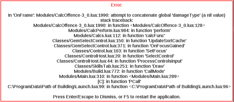 Error when calculating damageType · Issue #1283 · Openarl/PathOfBuilding · GitHub