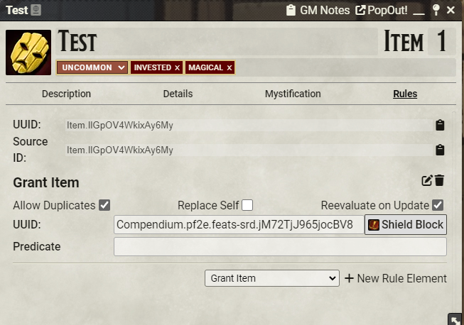 Grant Item RE on a physical item doesn't grant item · Issue #5837 · foundryvtt/pf2e · GitHub