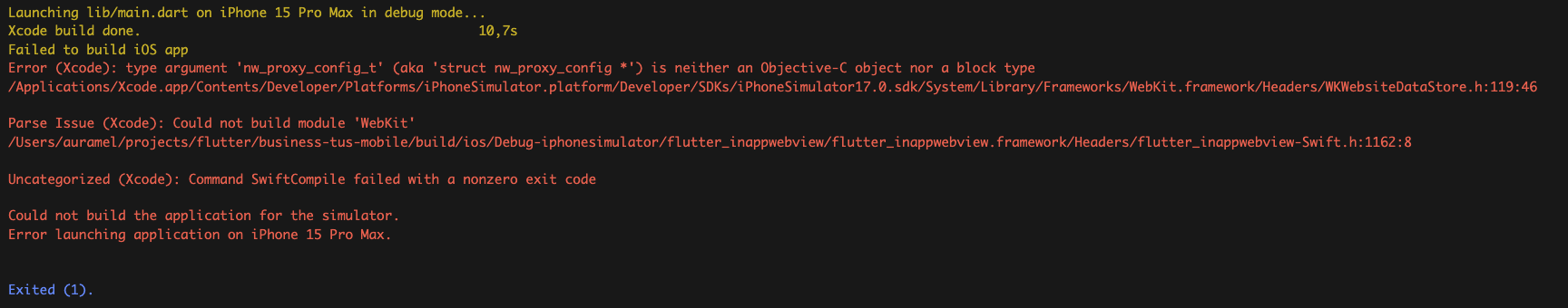 Webviewflutterwkwebview Flutterflutterh File Not Found Xcode 15 · Issue 135099