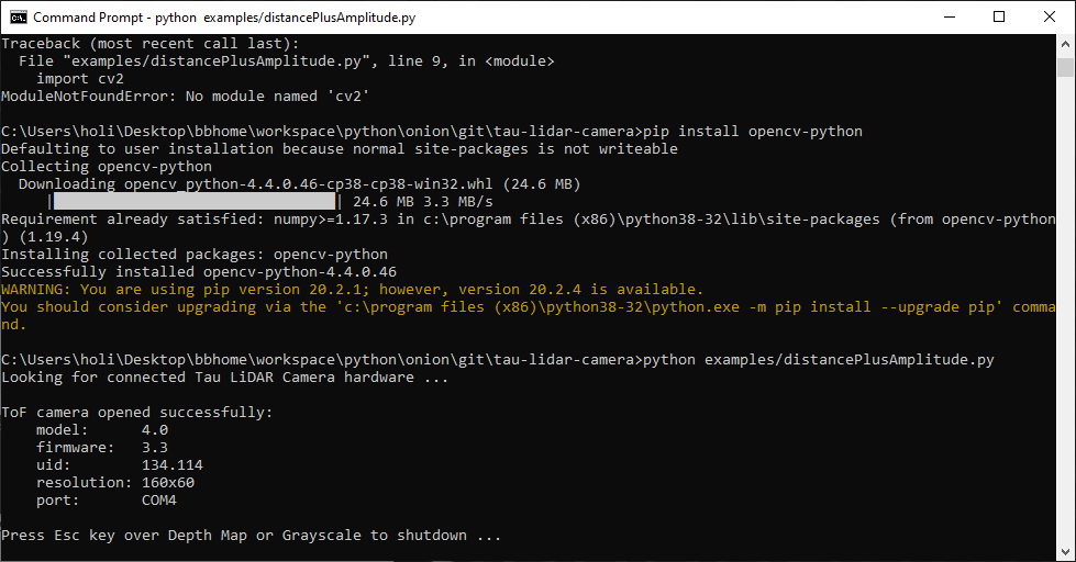 Example program with amplitude doesn't run properly · Issue #8 · OnionIoT/tau-lidar-camera · GitHub