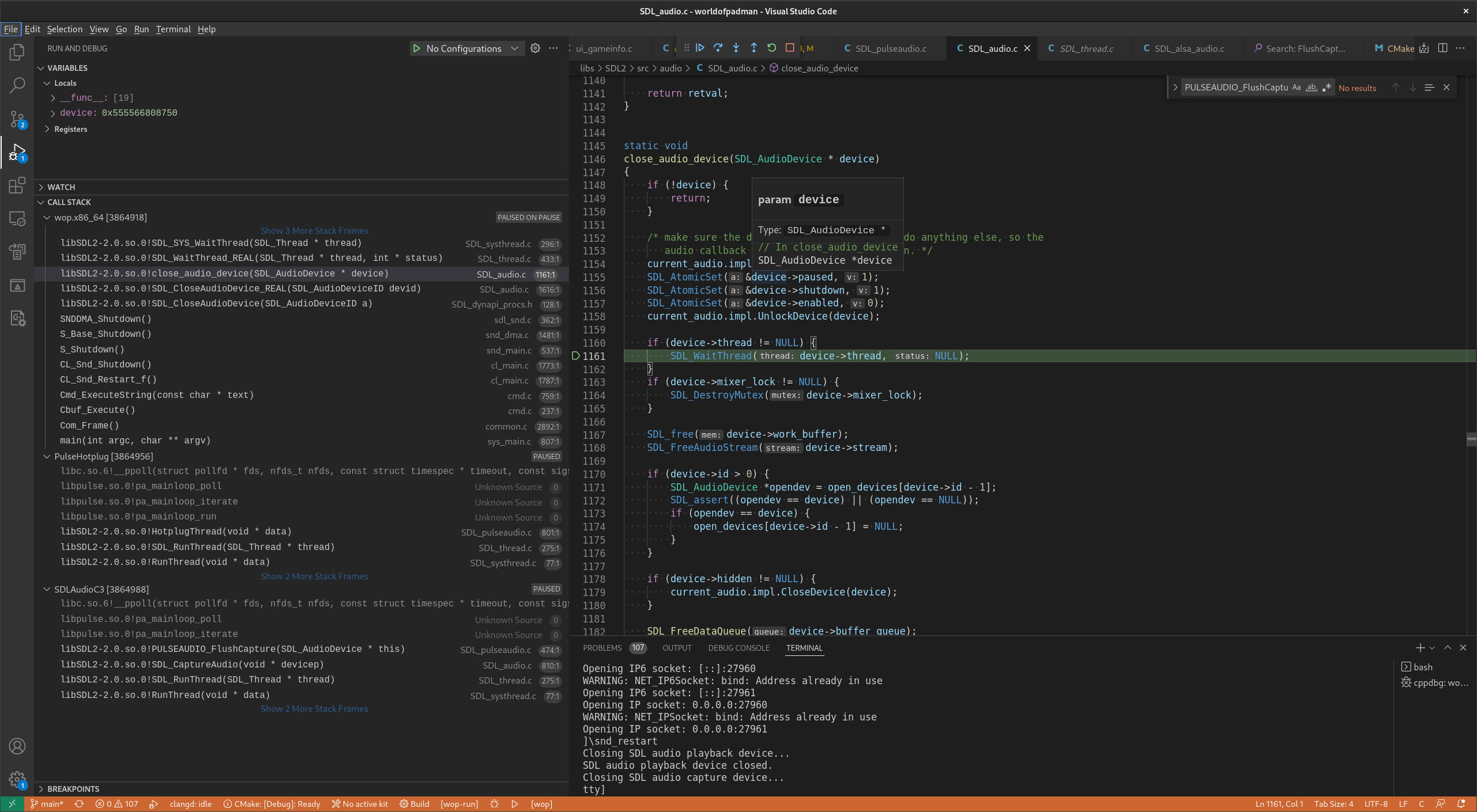 Sdlcloseaudiodevice For Capture Device Doesnt Return Pulseaudio · Issue 5640 · Libsdl Org