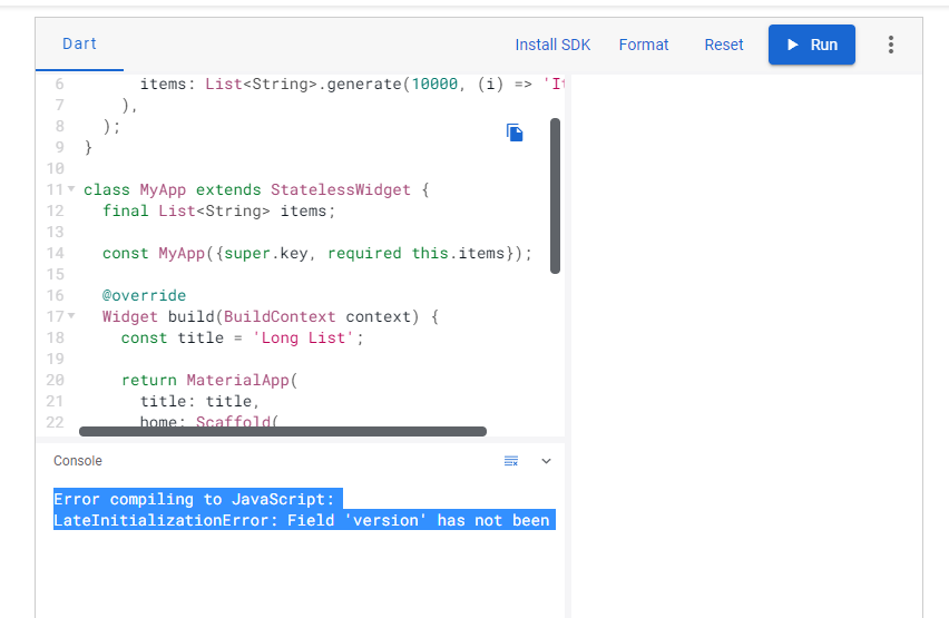 [page Issue] Work With Long Lists · Issue 8613 · Flutter Website · Github